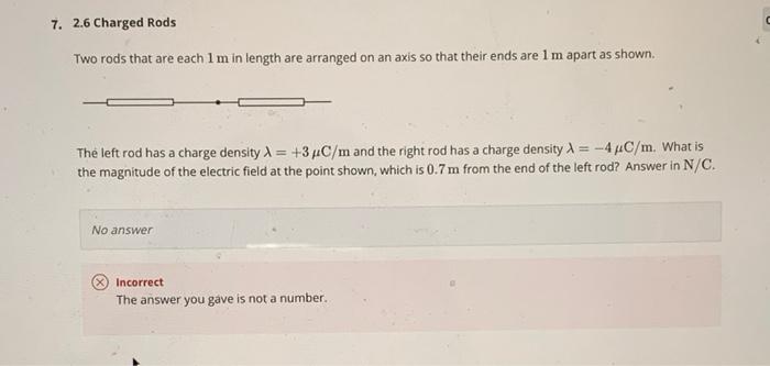 Solved 7. 2.6 Charged Rods Two rods that are each 1 m in | Chegg.com
