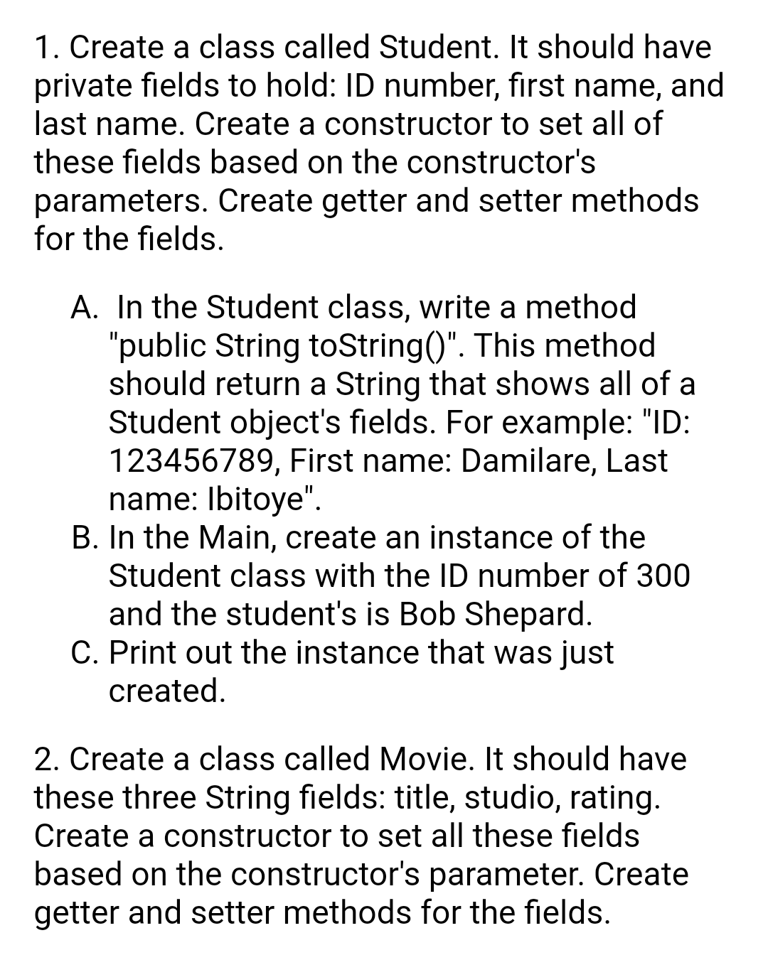 Solved 1. Create a class called Student. It should have | Chegg.com