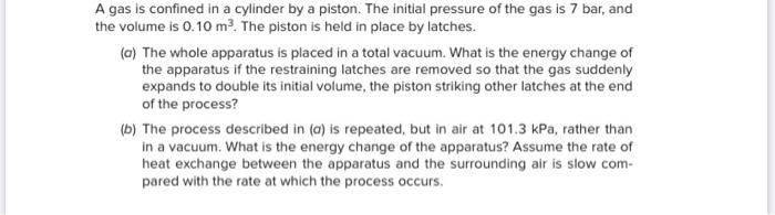 Solved A gas is confined in a cylinder by a piston. The | Chegg.com