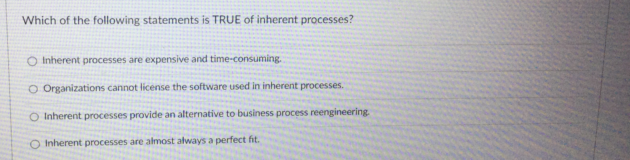 Solved Which of the following statements is TRUE of inherent | Chegg.com