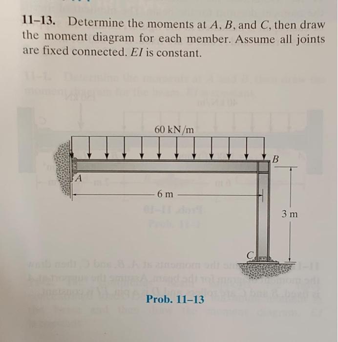 Solved 11-13. Determine the moments at A,B, and C, then draw | Chegg.com