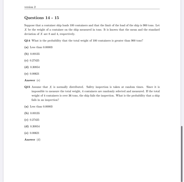 Solved version 2 Questions 14 - 15 Suppose that a container | Chegg.com