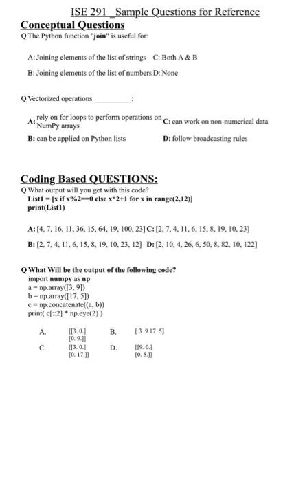 Solved Conceptual Questions QThe Python function "join" is | Chegg.com