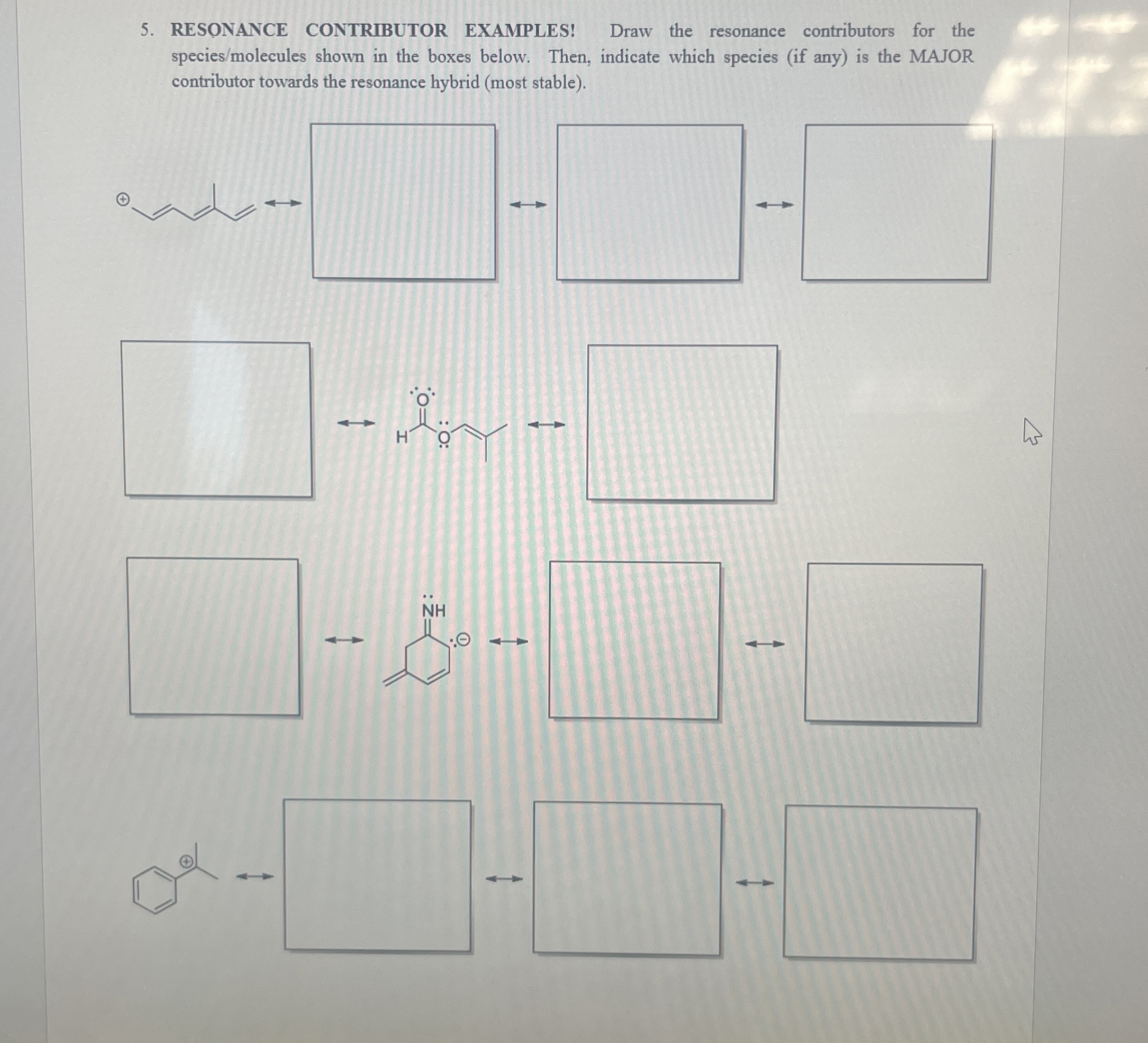 Solved RESONANCE CONTRIBUTOR EXAMPLES! Draw the resonance | Chegg.com