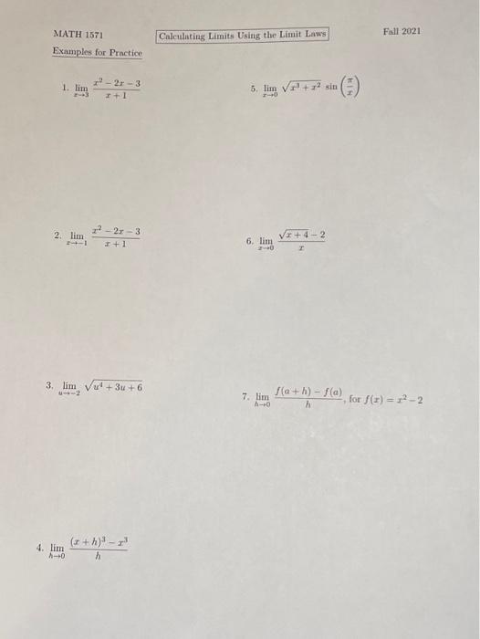 Solved །༠ འི MATH 1571 Calculating Limits Using the Limit | Chegg.com