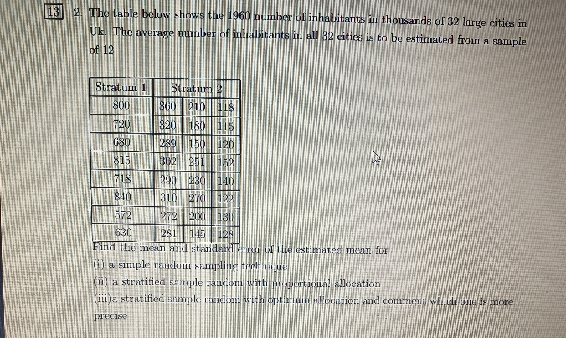 Solved 13 2. ﻿The table below shows the 1960 ﻿number of | Chegg.com