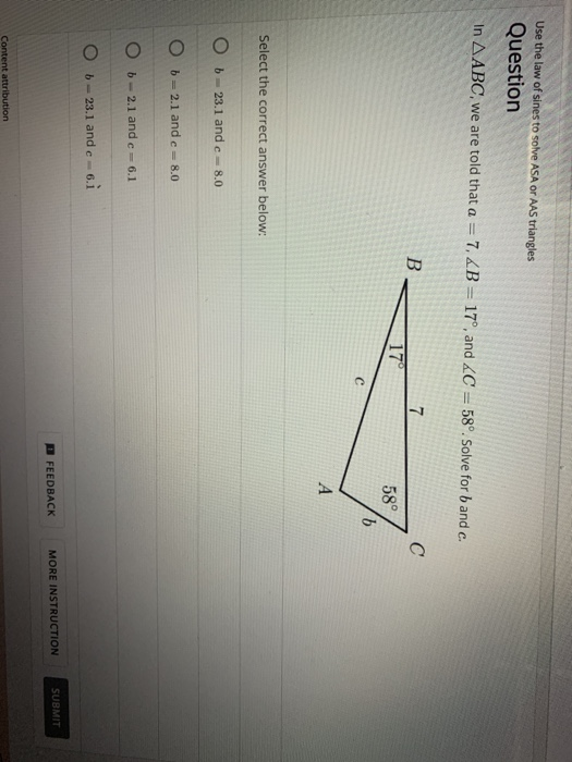 Solved Use the law of sines to solve ASA or AAS triangles | Chegg.com