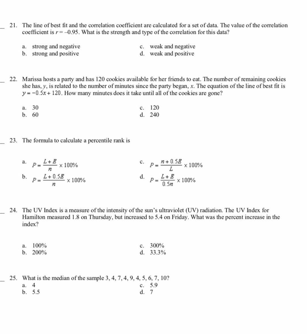 Solved 21. The line of best fit and the correlation | Chegg.com