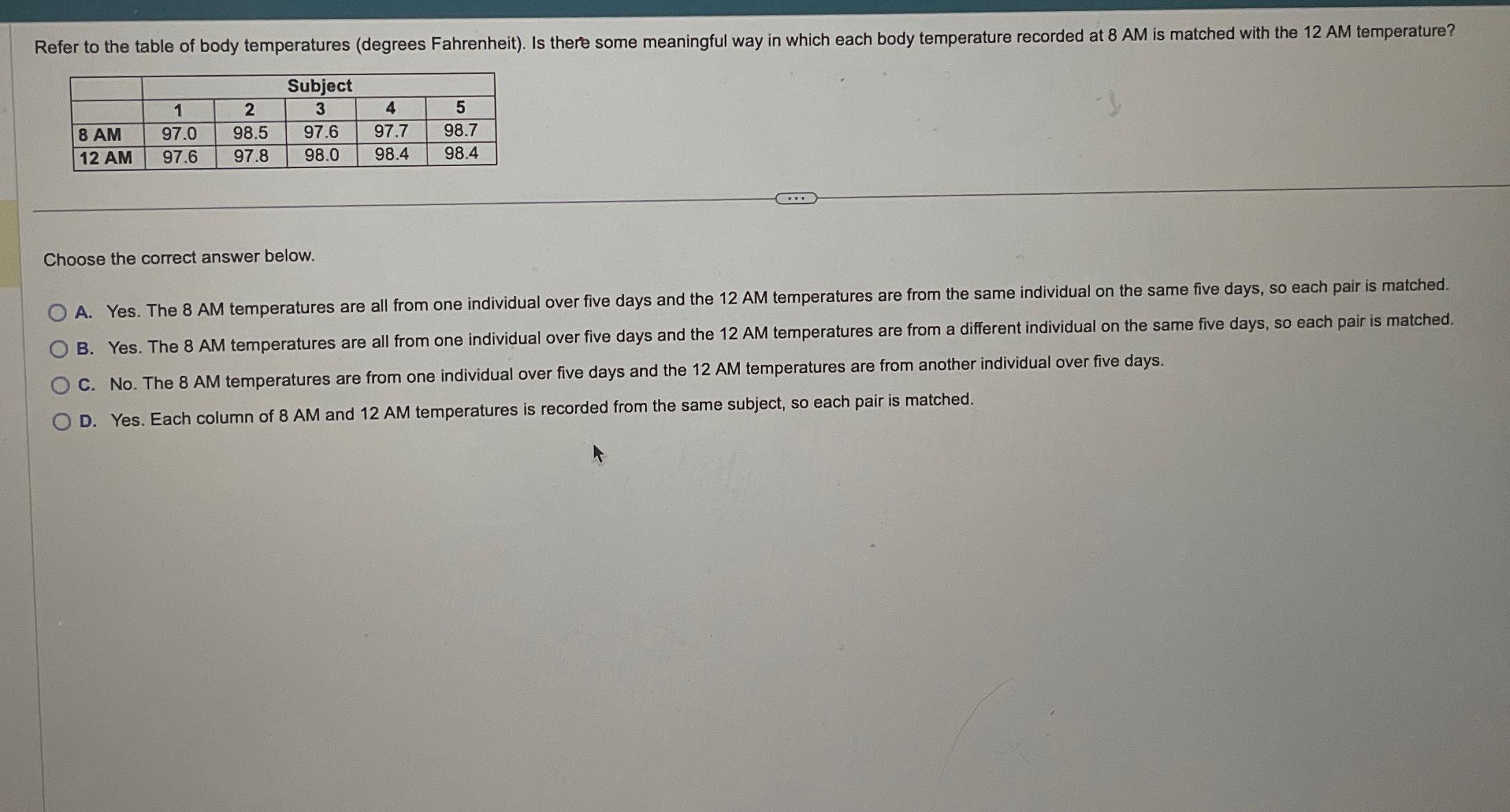 Solved Refer to the table of body temperatures (degrees | Chegg.com