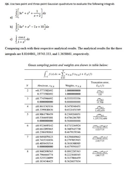Solved Q6. Use two-point and three-point Gaussian quadrature | Chegg.com