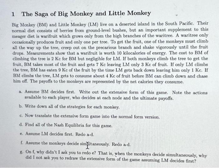 Solved 1 The Saga of Big Monkey and Little Monkey Big Monkey | Chegg.com