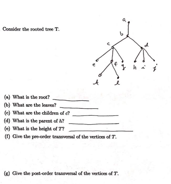Consider the rooted tree T. (a) What is the root? (b) | Chegg.com