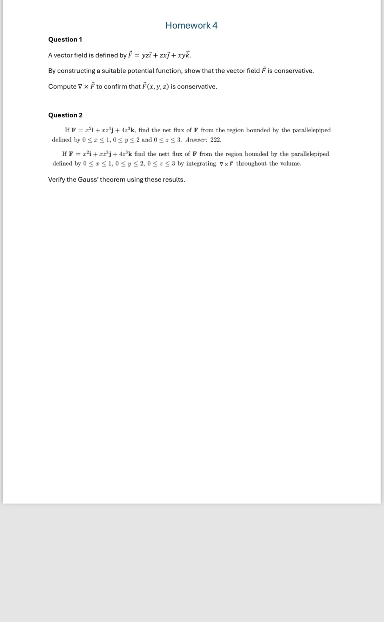 Solved Homework 4Question 1A vector field is defined by | Chegg.com