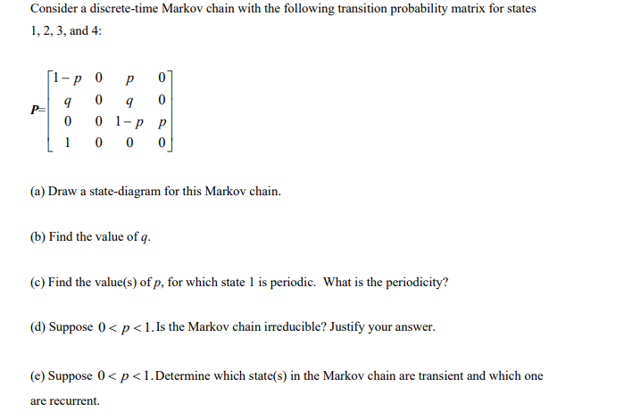 Solved Consider a discrete-time Markov chain with the | Chegg.com