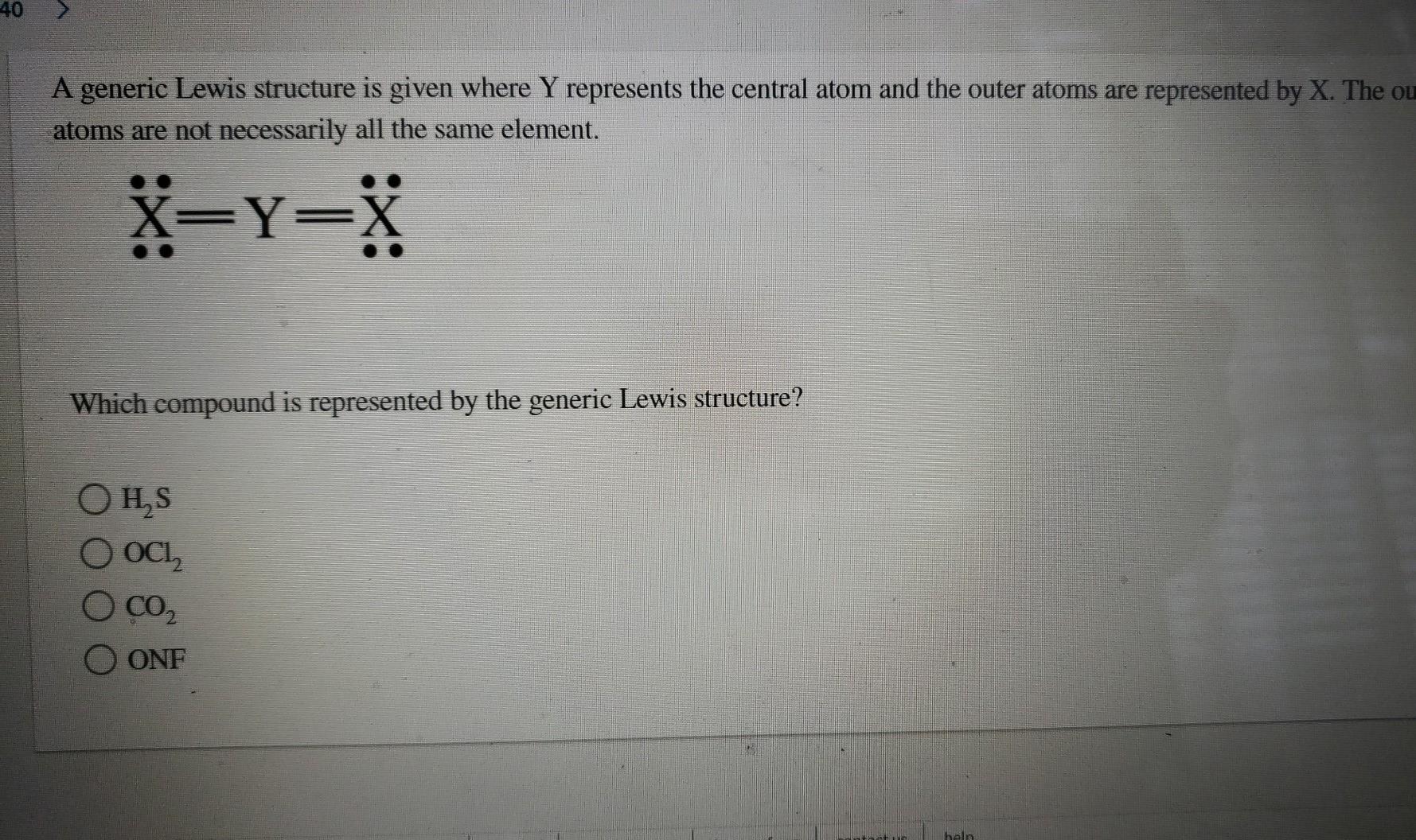 Solved 40 A generic Lewis structure is given where Y | Chegg.com