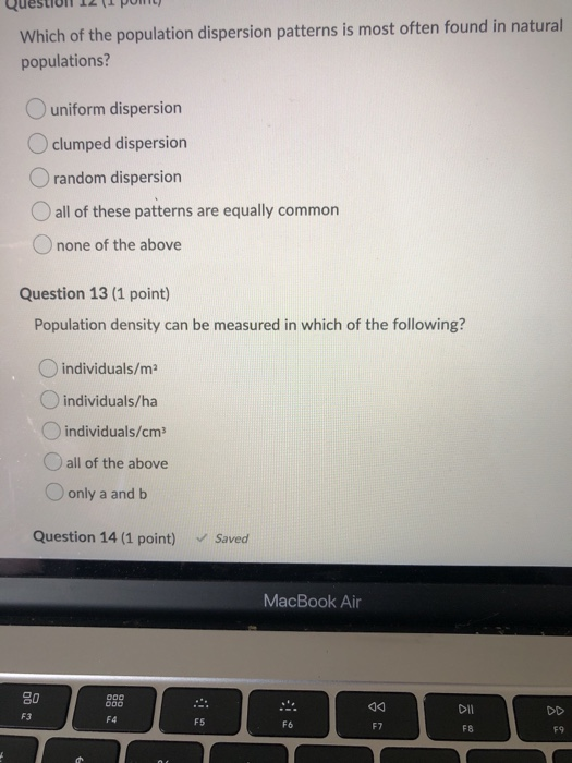 Solved Which of the population dispersion patterns is most | Chegg.com