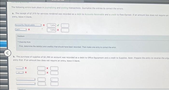 Solved The following errors took place in fournalizing and | Chegg.com