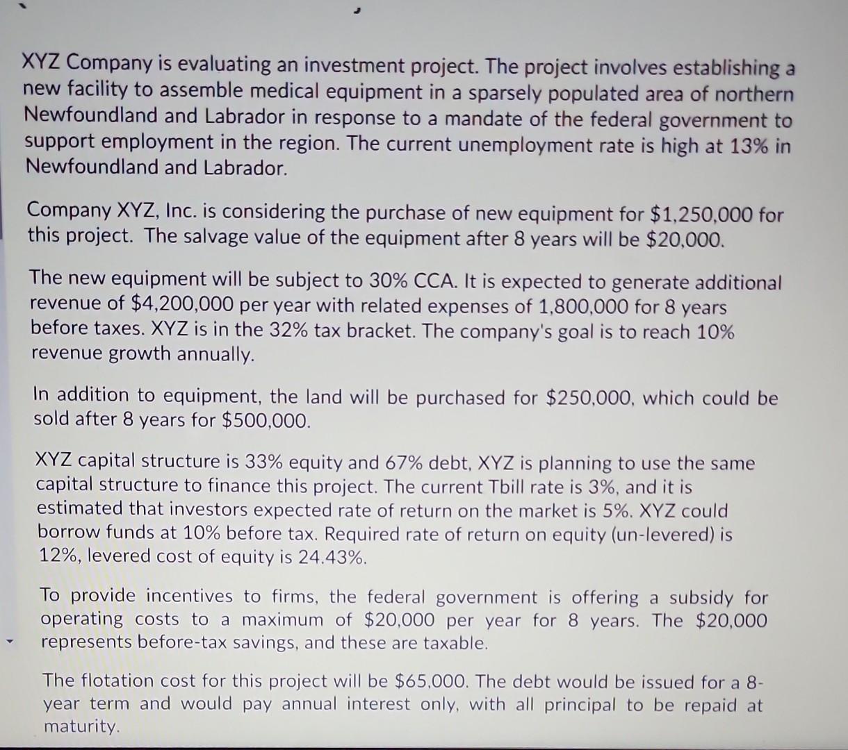 XYZ Company is evaluating an investment project. The | Chegg.com