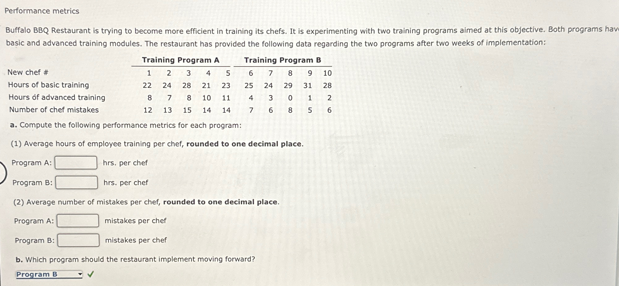 Solved Performance metricsBuffalo BBQ Restaurant is trying | Chegg.com