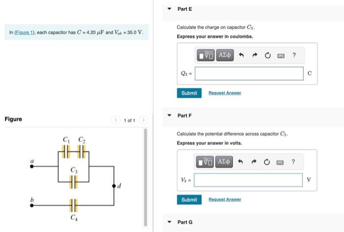 Solved In , each capacitor has C=4.20μF and Vab=35.0 V. | Chegg.com