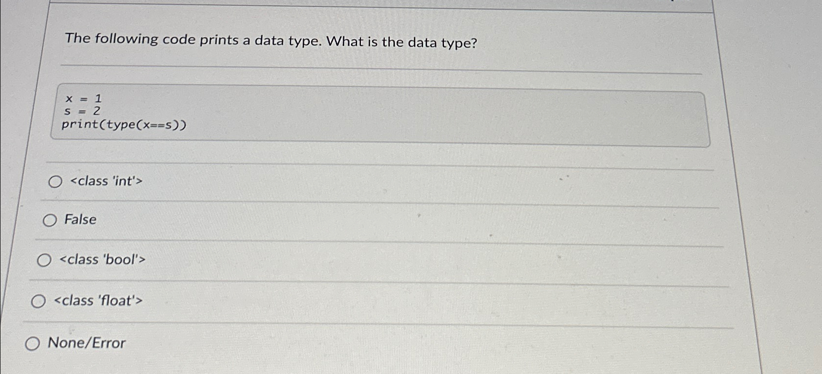 Solved The following code prints a data type. What is the | Chegg.com