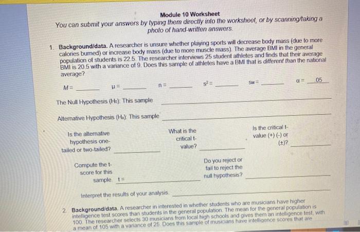 Module 10 Worksheet You can submit your answers by | Chegg.com