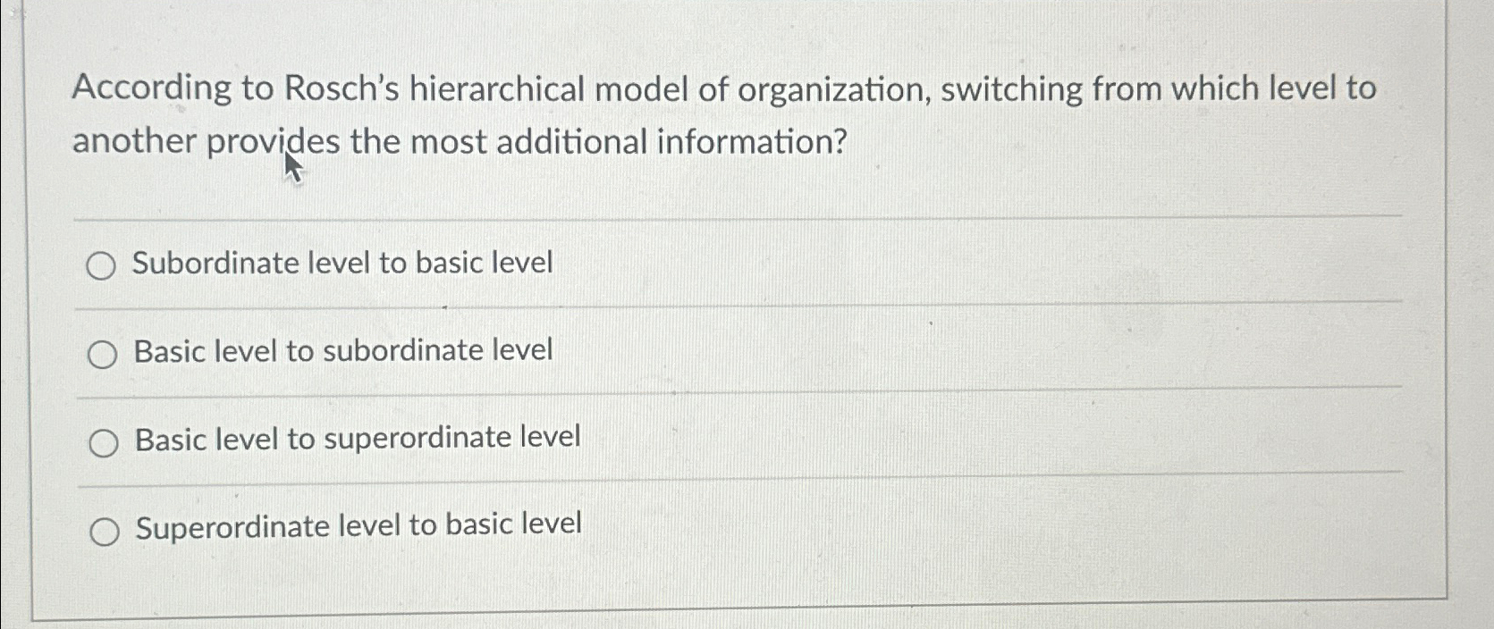 Solved According to Rosch's hierarchical model of | Chegg.com
