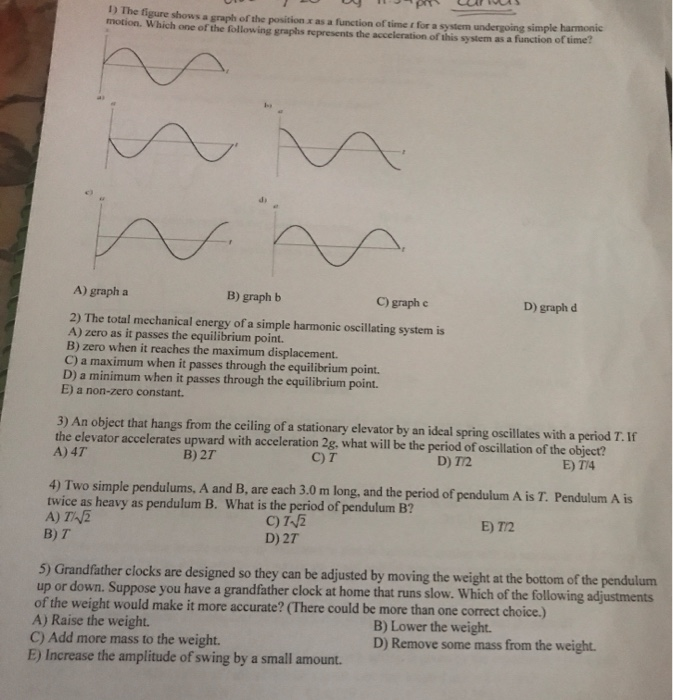 Solved 1) The figure shows a graph of the position x as a | Chegg.com