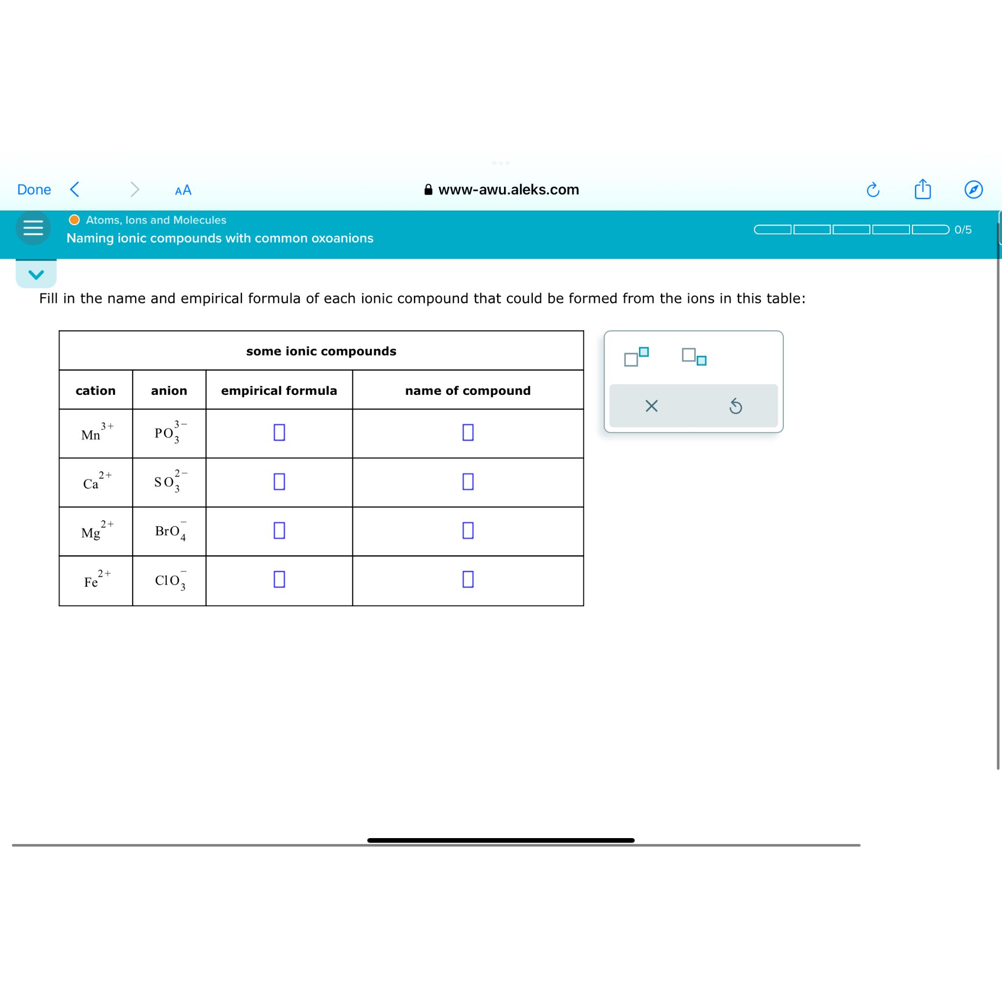 Solved Fill in the name and empirical formula of each ionic | Chegg.com