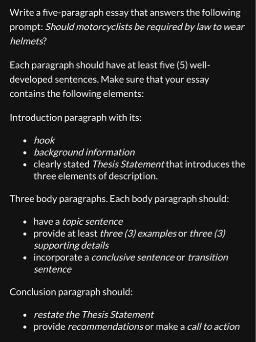 Write a five-paragraph essay that answers the | Chegg.com