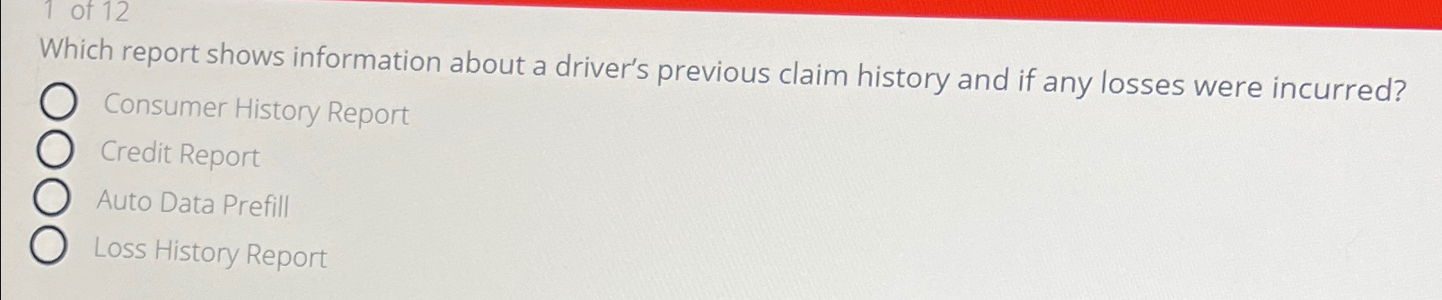 Solved 1 ﻿of 12Which report shows information about a | Chegg.com