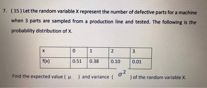 Solved 7. (15) Let the random variable X represent the | Chegg.com