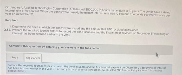 Solved On January 1, Applied Technologies Corporation (ATC) | Chegg.com