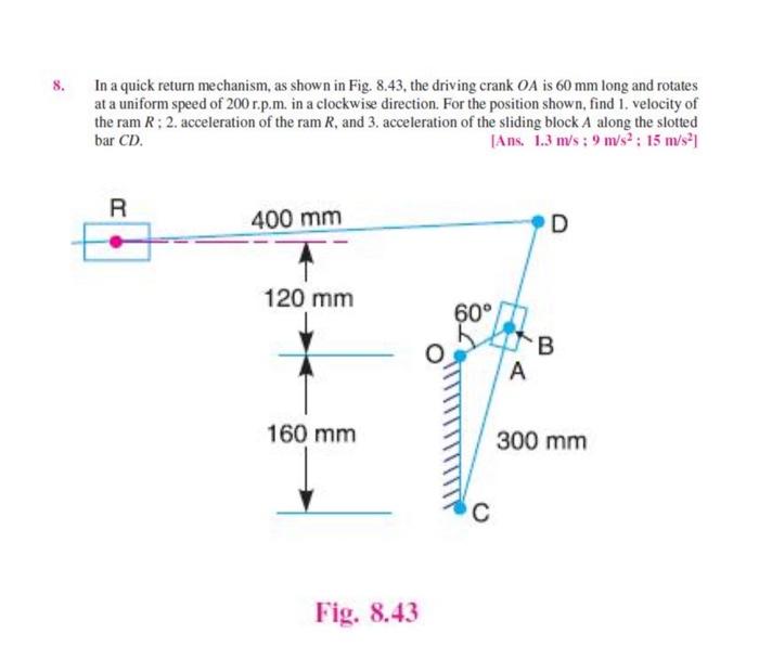 Solved In a quick return mechanism, as shown in Fig. 8.43, | Chegg.com