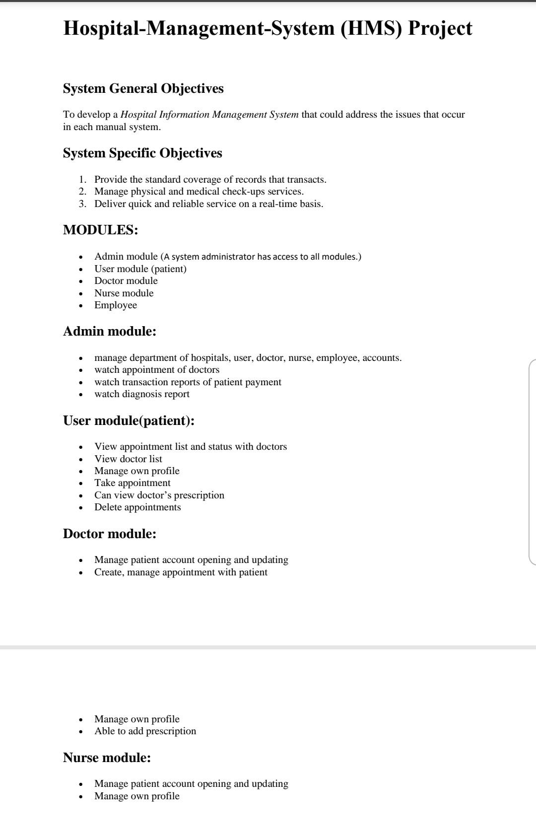 Solved Hospital Management-System (HMS) Project System | Chegg.com