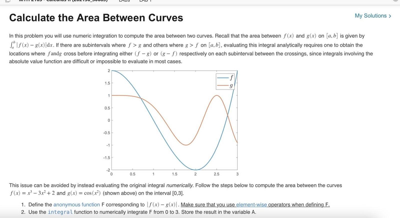 Solved Calculate the Area Between Curves My Solutions > In | Chegg.com