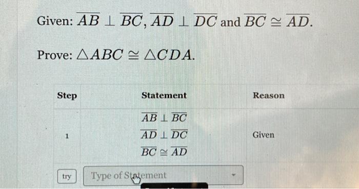 Solved Given: ABL BC, ADL DC and BC AD. Prove: AABC =ACDA. | Chegg.com