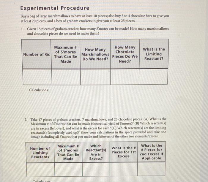 Solved Experimental Procedure Buy a bag of large | Chegg.com