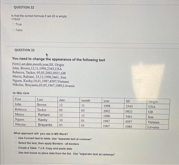 Solved Is that the correct formula if cell d3 is empty: | Chegg.com