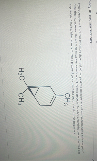 Solved Assignment instructionsHydrogenation of 3-carene | Chegg.com
