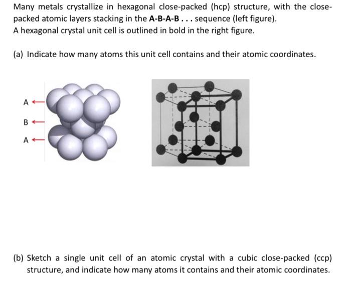 Solved Many metals crystallize in hexagonal close-packed | Chegg.com