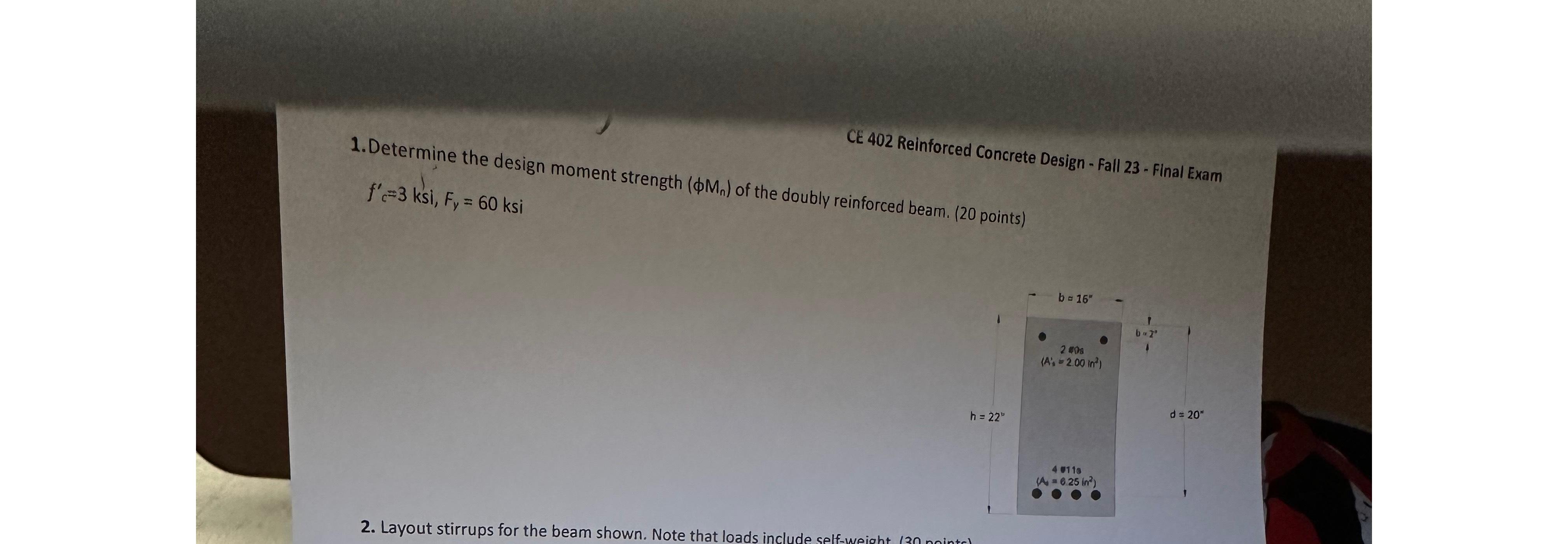 Solved fc'=3ksi,Fy=60ksi2. ﻿Layout stirrups for the beam | Chegg.com