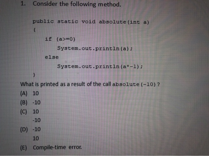 Solved 1. Consider the following method. public static void | Chegg.com