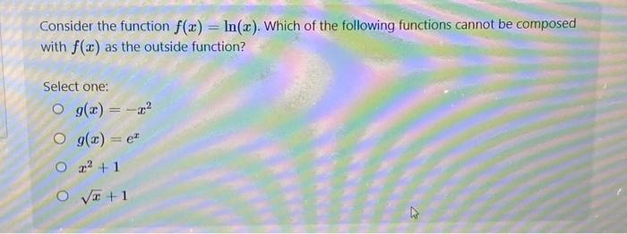 Solved Consider the function f(x) = ln(x). Which of the | Chegg.com