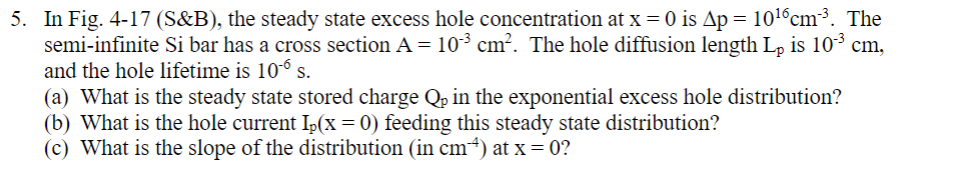 Solved In Fig. 4-17 (S&B), ﻿the steady state excess hole | Chegg.com