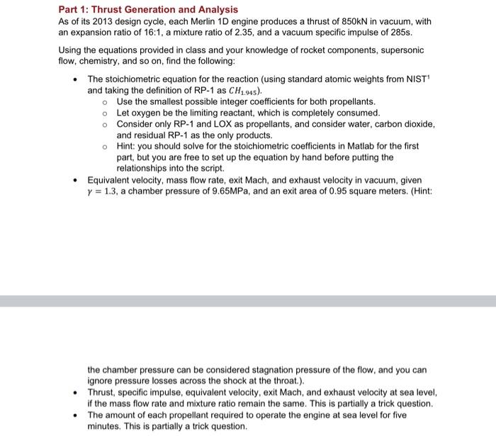 Solved Part 2: Thrust Variations due to Combustion Chamber | Chegg.com
