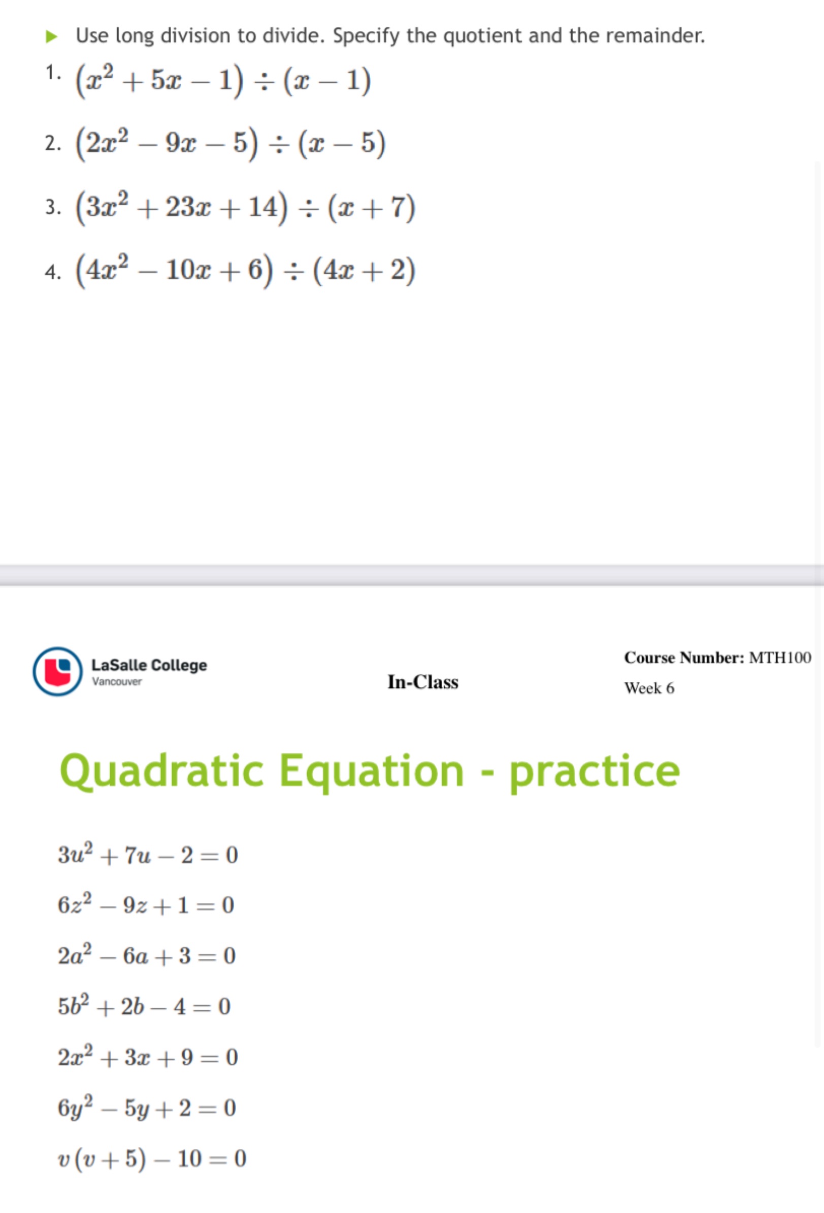 Use long division to divide. Specify the quotient and | Chegg.com