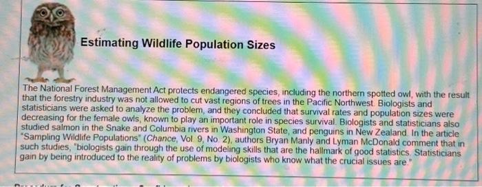 Estimating Wildlife Population Sizes The National | Chegg.com