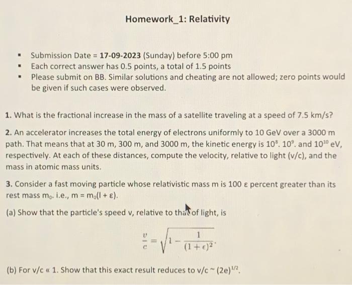 Solved m W H Homework 1: Relativity Submission Date = | Chegg.com