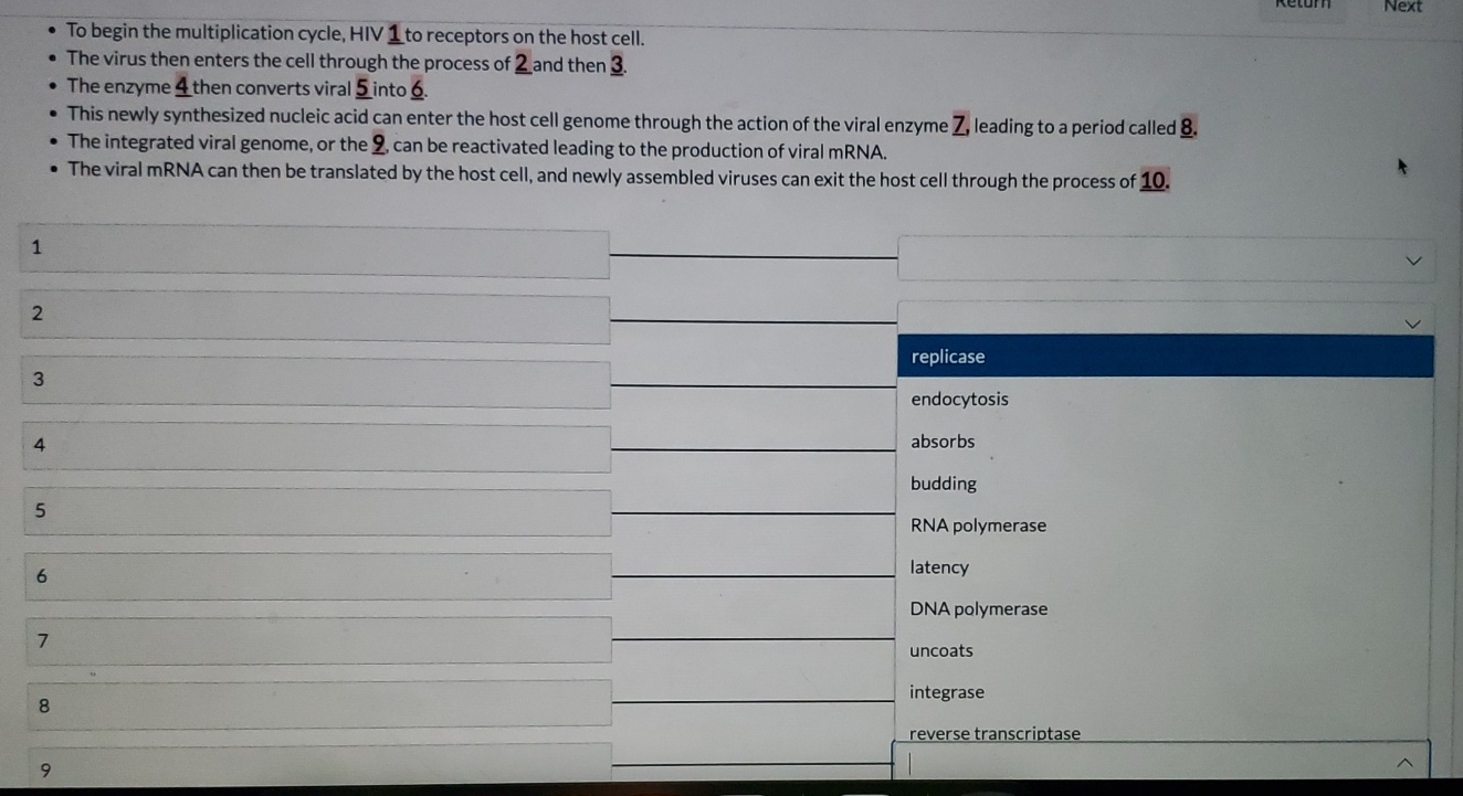 Solved To begin the multiplication cycle, HIV 1? ﻿to | Chegg.com